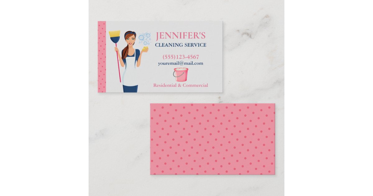Polka Dot Maid House Cleaning Service Business Card | Zazzle