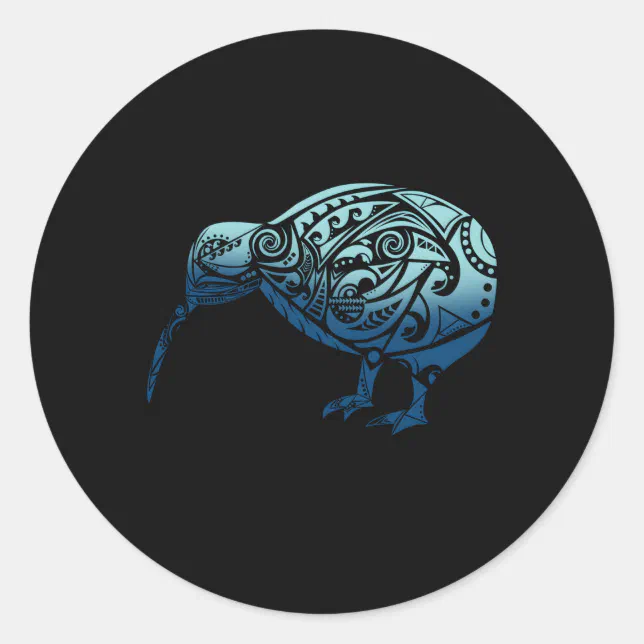 Polynesia Maori Kiwi Bird Ocean Blue New Zealand Classic Round Sticker ...