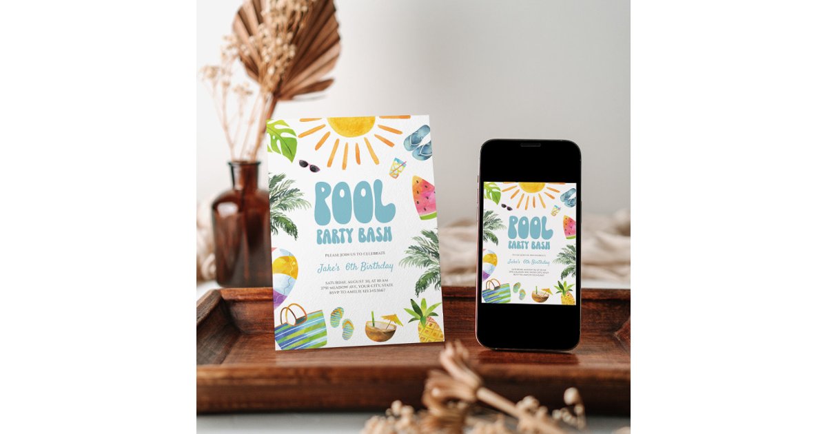 Pool Party Bash Birthday Invitation | Zazzle