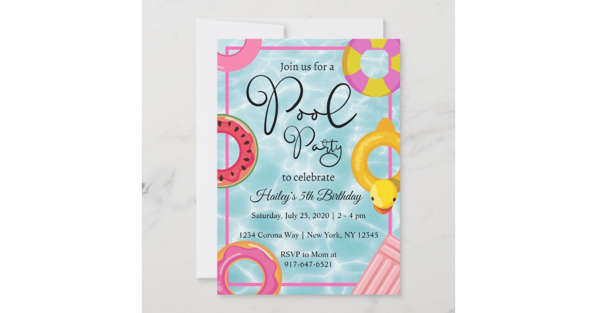 Pool Party Floaties Birthday Party Invitation | Zazzle