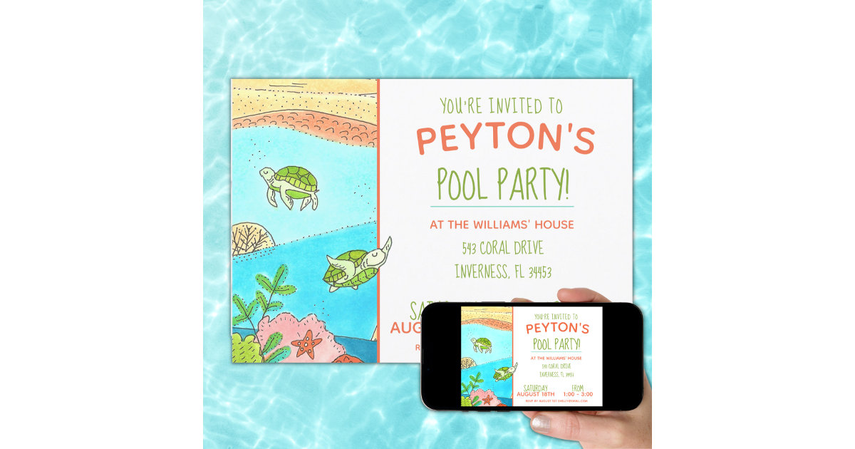 Pool Party Turtles Summer Birthday Invitation | Zazzle