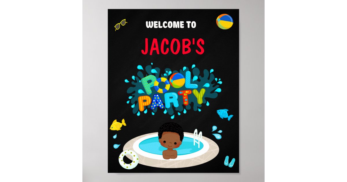 Pool welcome party sign Boy splish splash swim fun | Zazzle