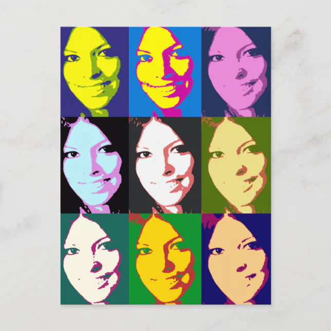 Pop Art Girl Portrait Profile Colored Pattern Postcard | Zazzle