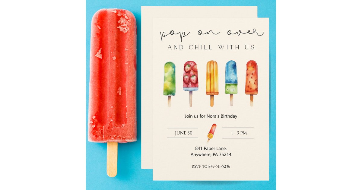 Pop on Over Popsicle Custom Birthday Invitation | Zazzle