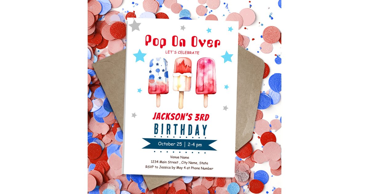 Pop Over Kids Summer Ice Pop 3rd Birthday Invitation | Zazzle