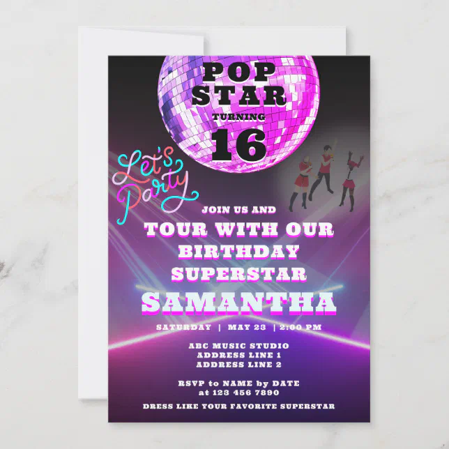 Pop Star Party Like A Superstar Rock Star Birthday Invitation | Zazzle
