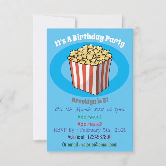 Popcorn cartoon illustration invitation | Zazzle