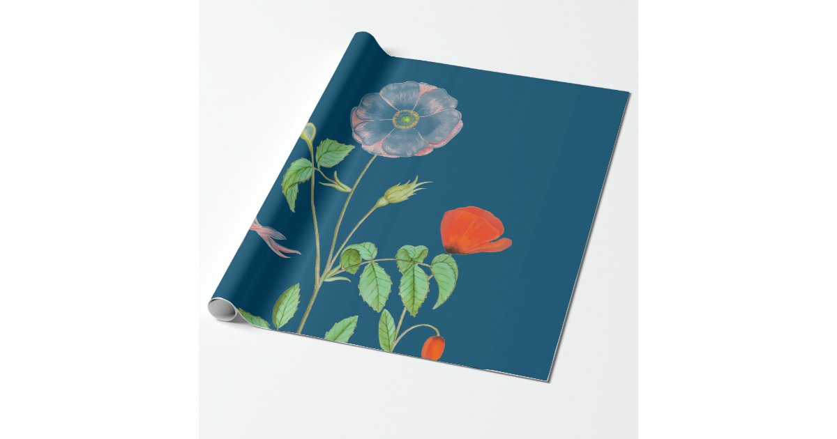 POPPIES ON DARK BLUE Wrapping Paper | Zazzle