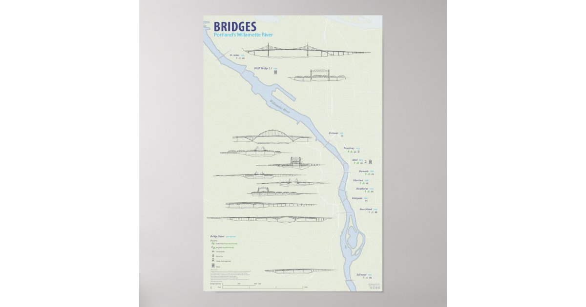 Portland Bridge Map Poster | Zazzle