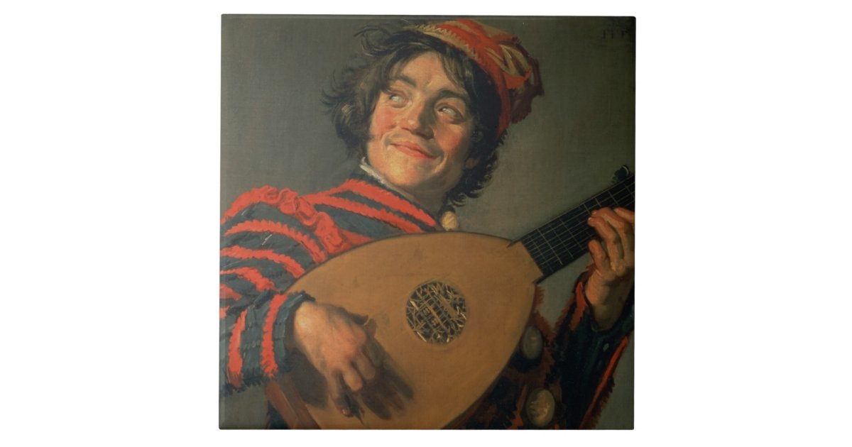 Portrait of a Jester with a Lute (oil on canvas) Tile | Zazzle