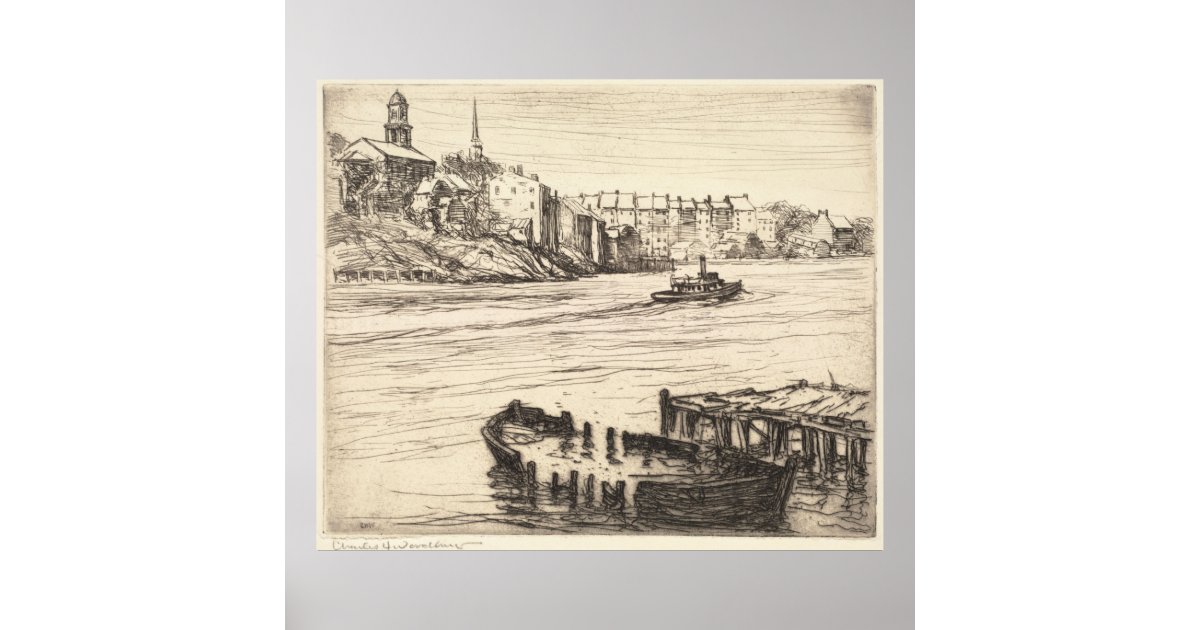 Portsmouth Harbour Charcoal Drawing Poster | Zazzle