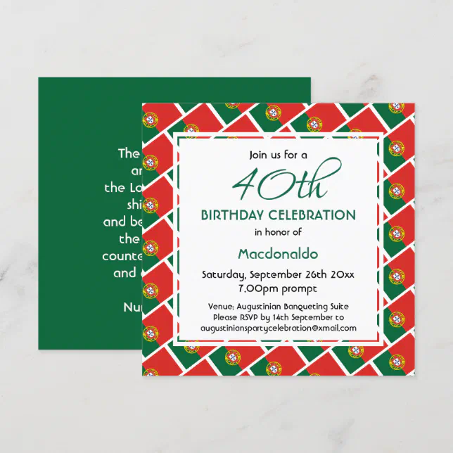 PORTUGAL FLAG Custom ANY AGE Birthday Invitation | Zazzle