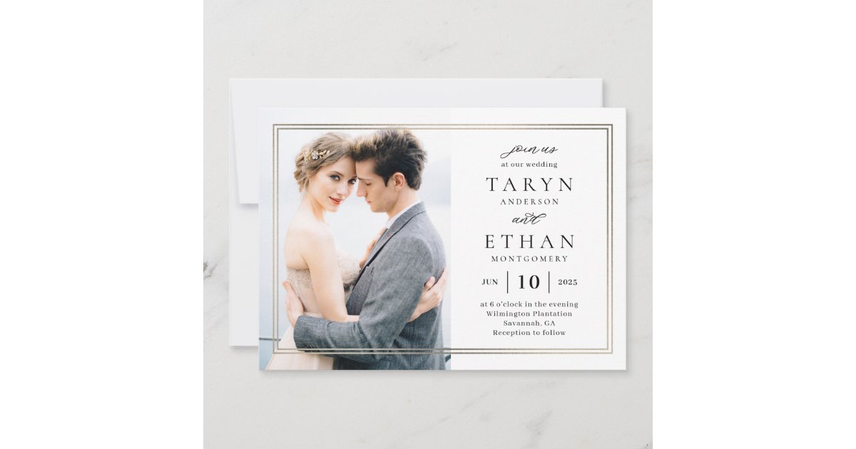 Posh Border Photo Wedding Invitation PBD | Zazzle