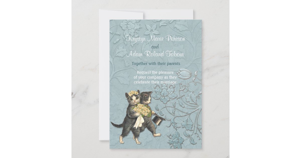 Posh Cats Aqua Blue Wedding Invitation | Zazzle
