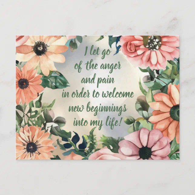 Positive Affirmation Letting Go Of Pain And Anger Postcard | Zazzle