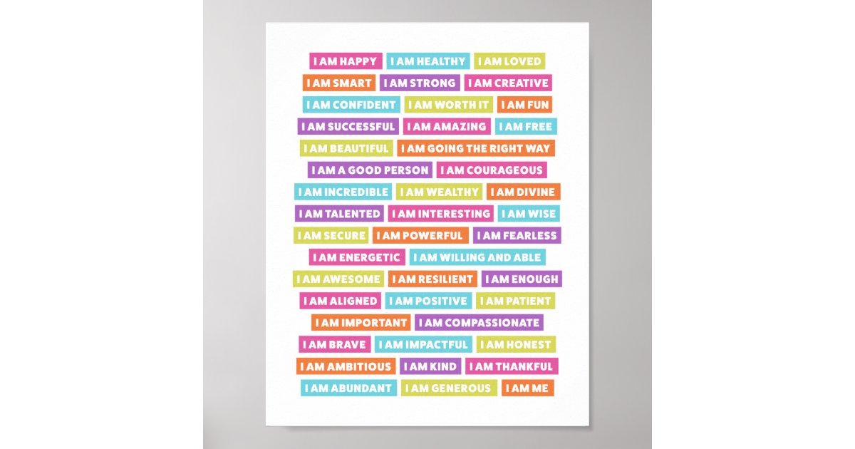 Positive Affirmations | I Am Affirmations Poster | Zazzle