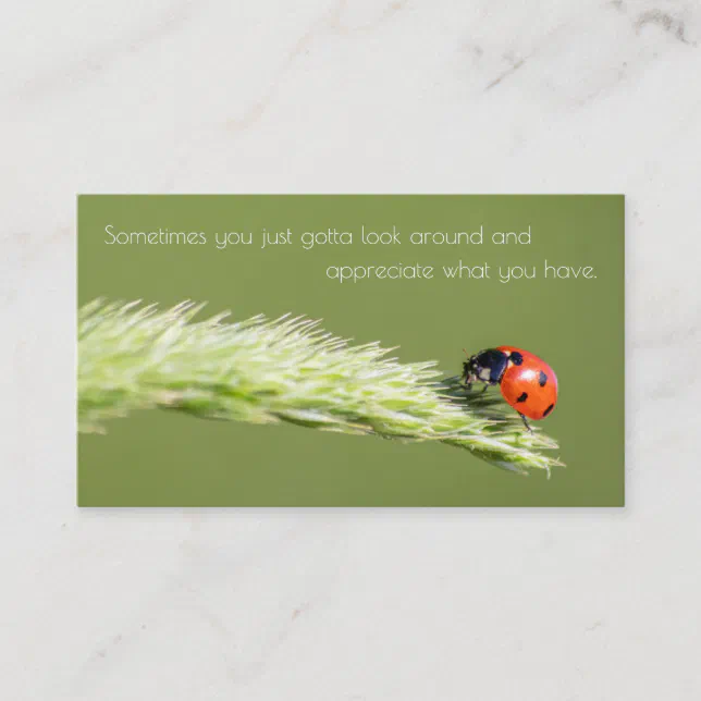 Positive motivational quote with little ladybug business card | Zazzle