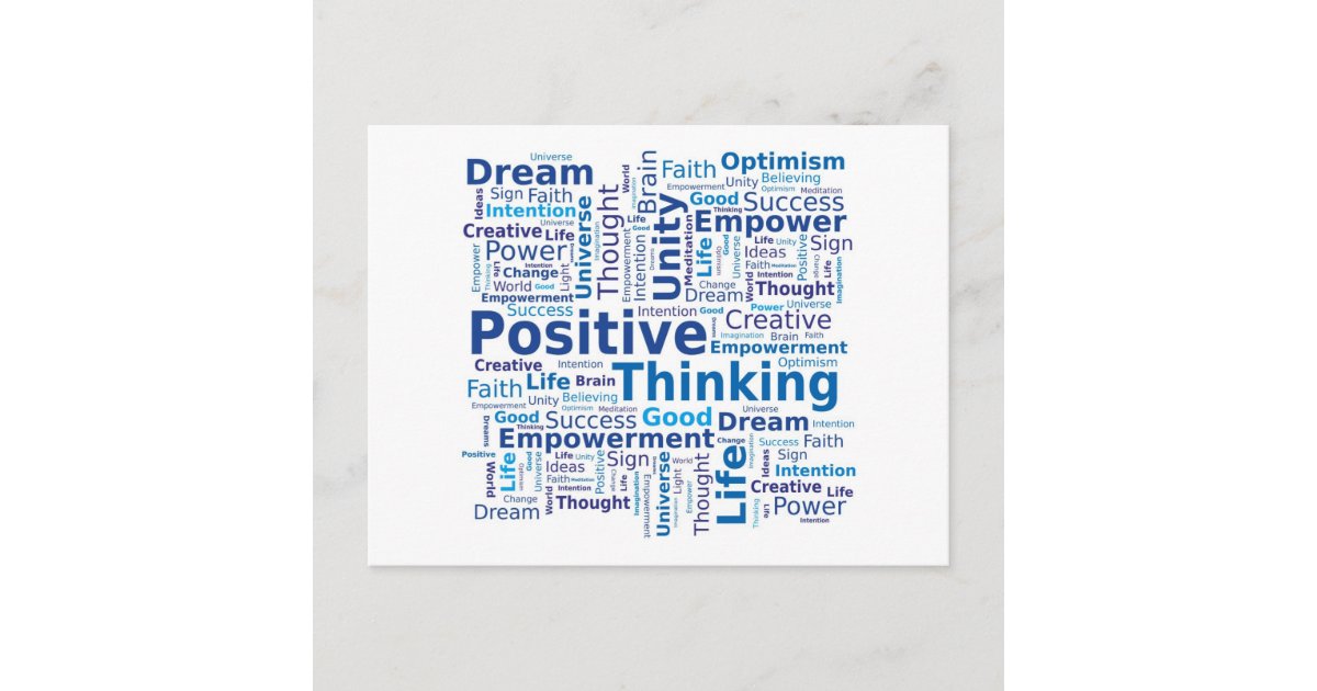 Positive Thinking Word Cloud - Blue Colours Postcard | Zazzle
