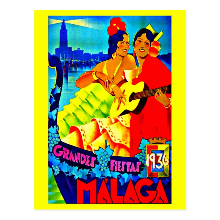 Postcard-Vintage Travel-Malaga Postcard | Zazzle.co.uk
