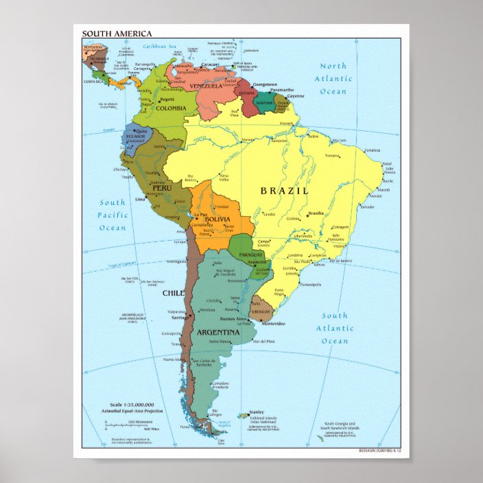 Poster - Map of South America | Zazzle