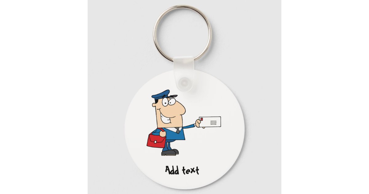 Postman postal worker cartoon mascot personalised key ring | Zazzle