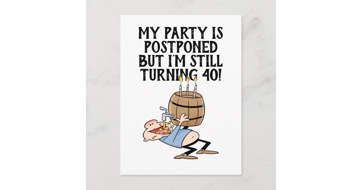Postponed Birthday Party Cancellation Cartoon Postcard | Zazzle