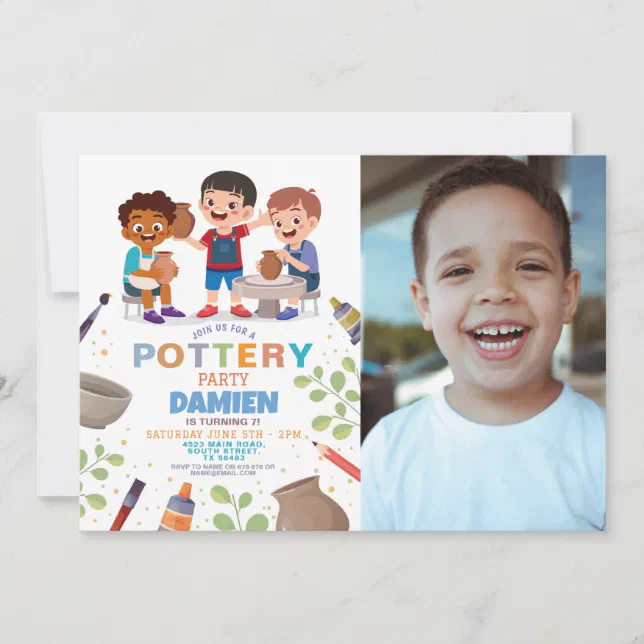 Pottery Making Crafts Clay Art Photo Boys Birthday Invitation | Zazzle