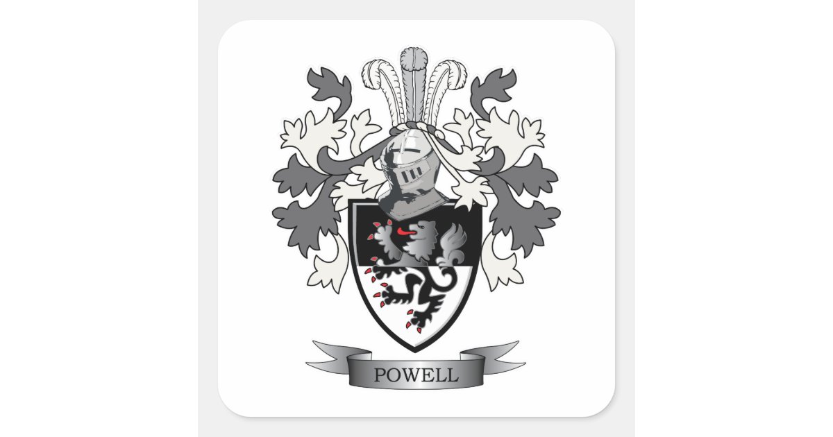 Powell Family Crest Coat of Arms Square Sticker | Zazzle