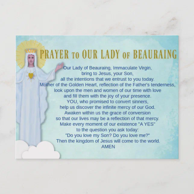 Prayer to our Lady of Beauraing Postcard | Zazzle