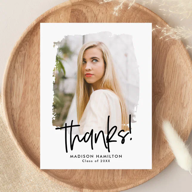 Preppy Black Script Photo Graduation Thank You Postcard | Zazzle