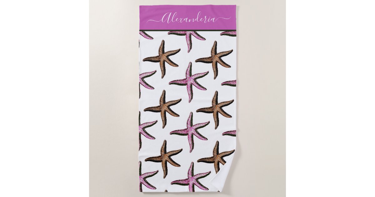 Preppy Coastal Pink Sand Starfish Beach Towel | Zazzle
