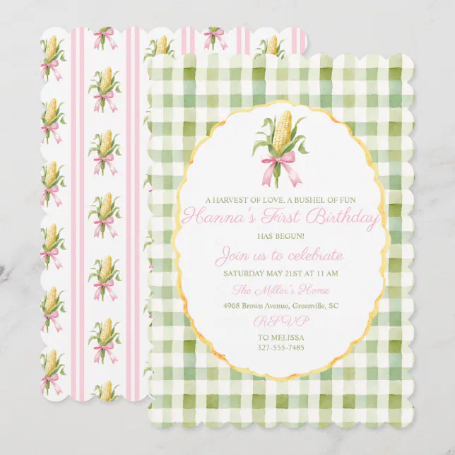 Preppy Grandmillennial Corn Harvest First Birthday Invitation | Zazzle