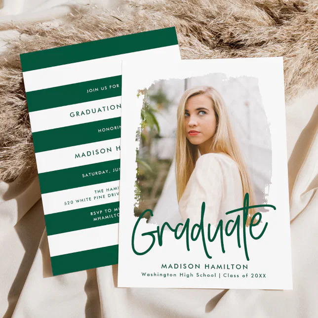 Preppy Green Script Photo Graduation Party Invitation | Zazzle
