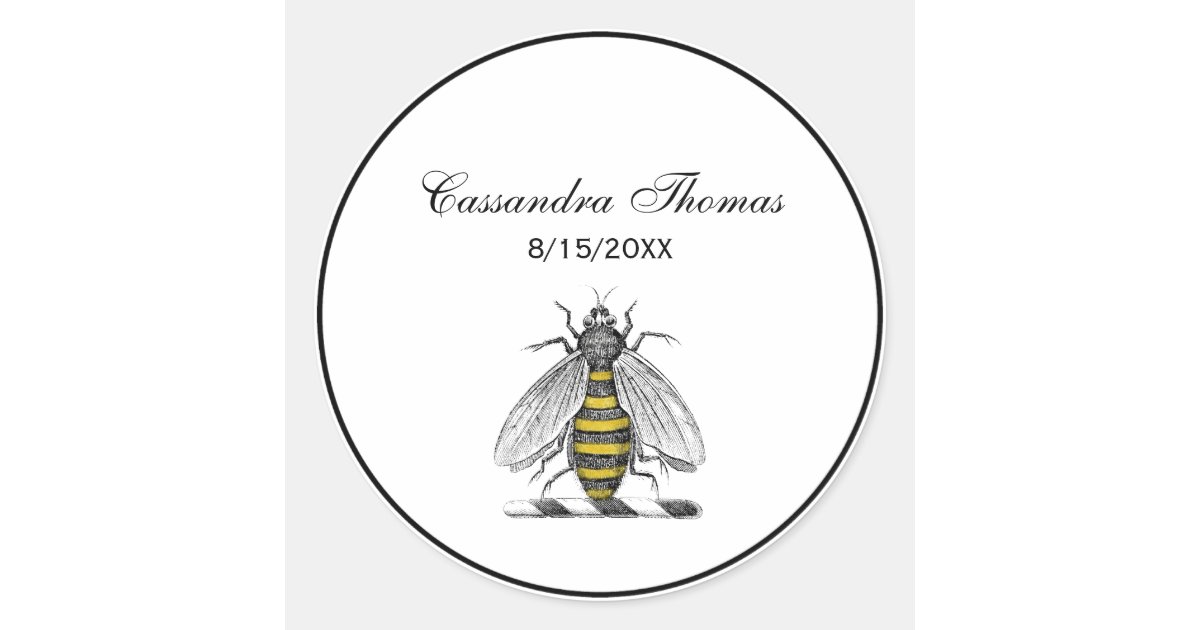 Preppy Heraldic Vintage Bee Coat of Arms Emblem C Classic Round Sticker ...