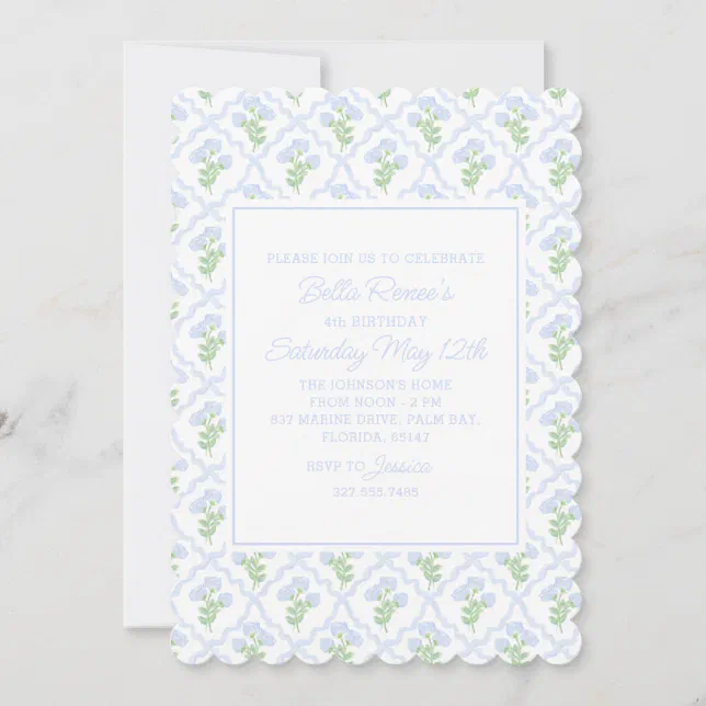 Preppy Hydrangea Watercolor Trellis Editable Invitation | Zazzle
