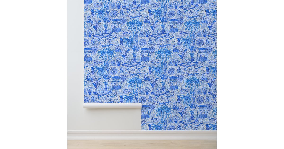 Preppy Palm Beach Blue & White Animal Vacation Wallpaper | Zazzle