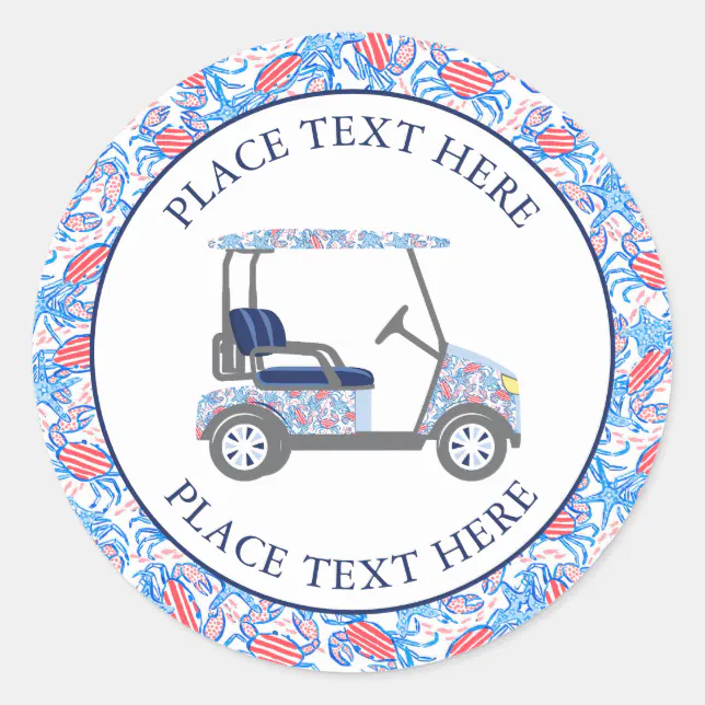 Preppy Patriotic Crabs Golf Cart Classic Round Sticker | Zazzle