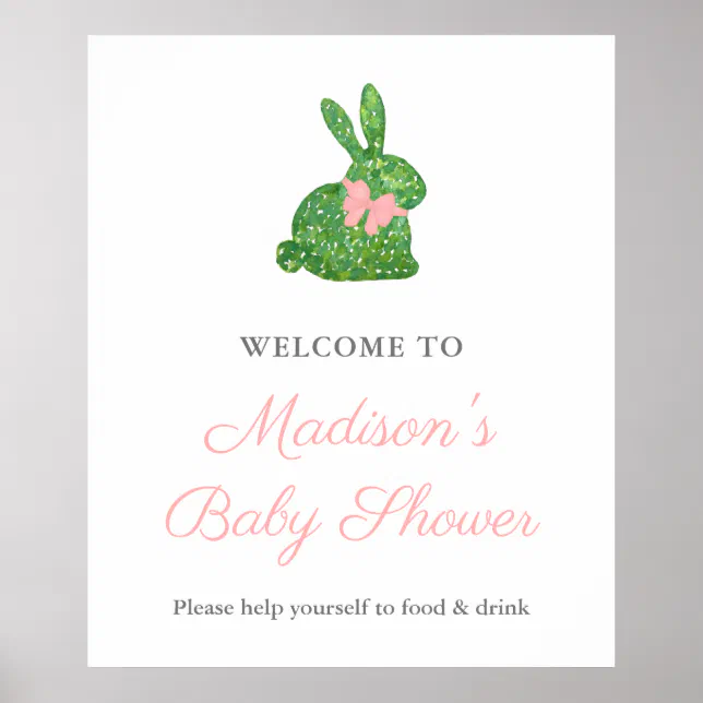 Preppy Pink And Green Rabbit Baby Shower Welcome Poster | Zazzle