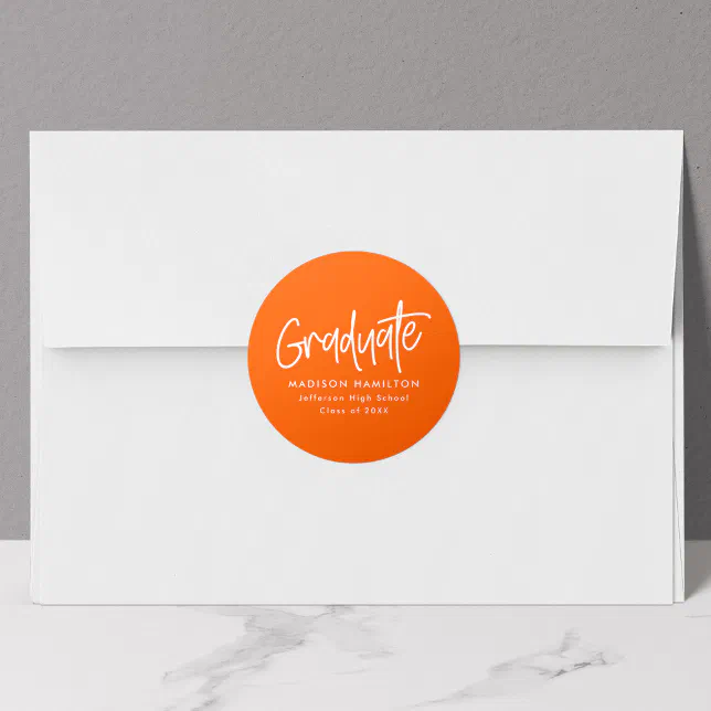 Preppy Script Orange Graduation Classic Round Sticker | Zazzle