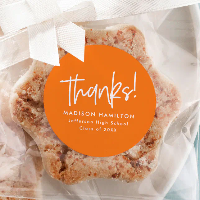 Preppy Script Orange Graduation Thank You Classic Round Sticker | Zazzle