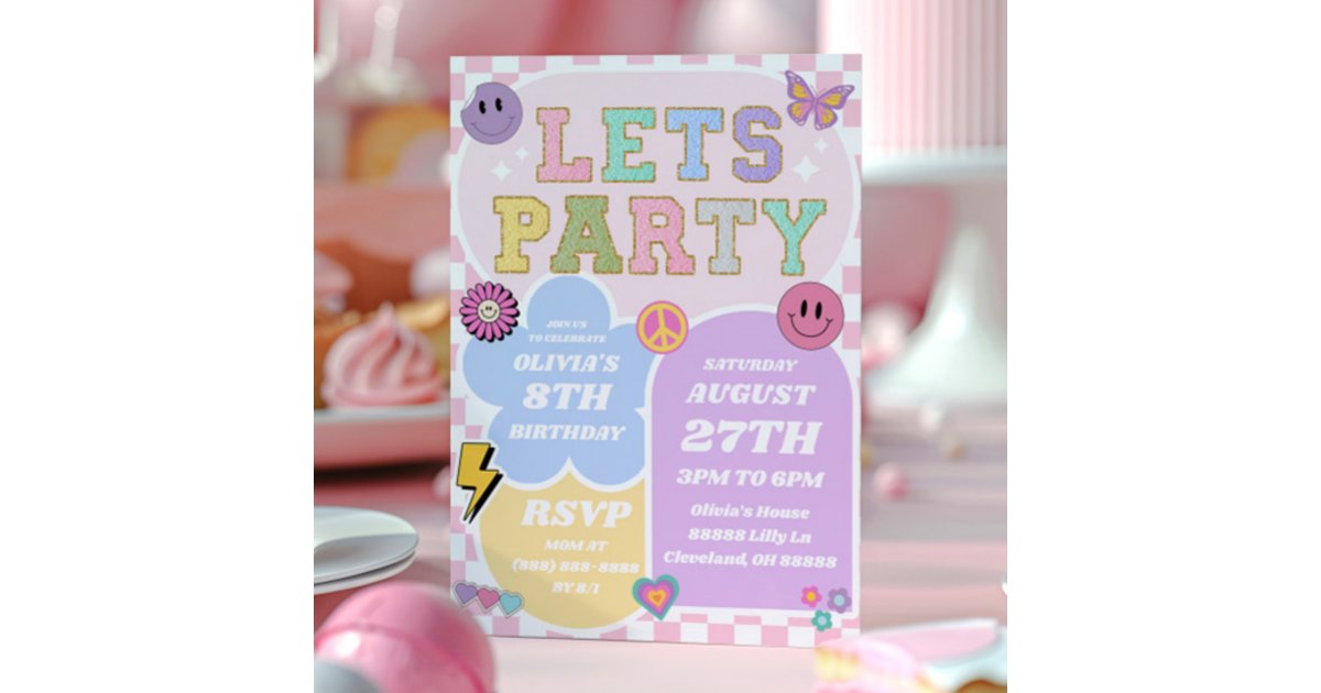 Preppy Varsity Patch Letter Retro Birthday Party Invitation | Zazzle