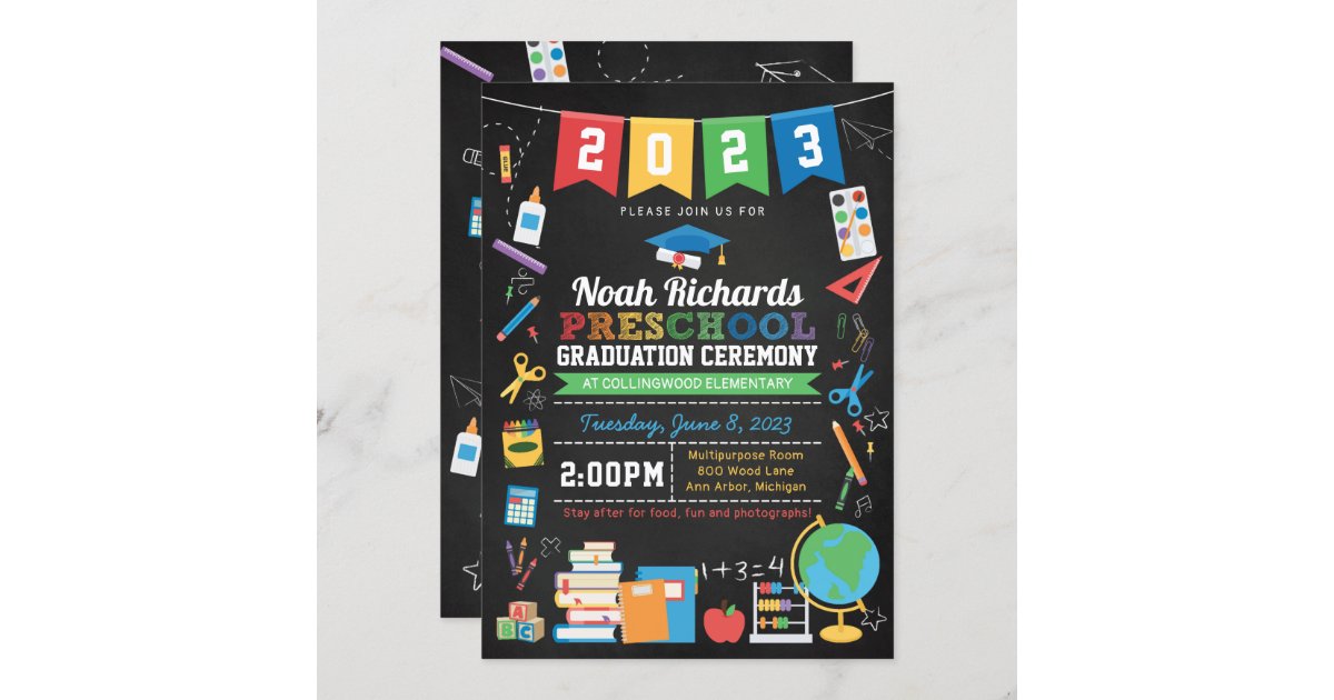 Preschool Graduation Bunting & Chalkboard Invitation | Zazzle