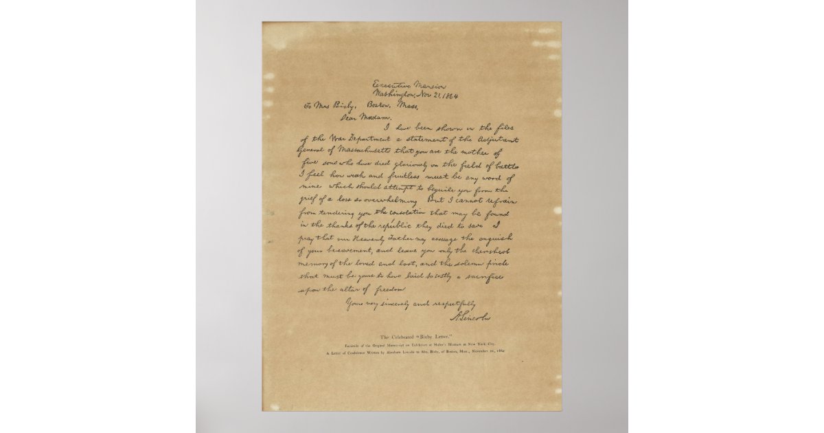 President Abraham Lincoln's Letter to Mrs. Bixby Poster | Zazzle