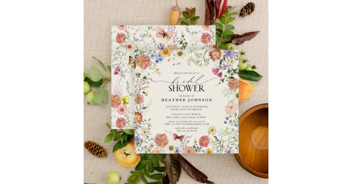 Pressed Wildflower Floral Frame Bridal Shower Invi Invitation | Zazzle