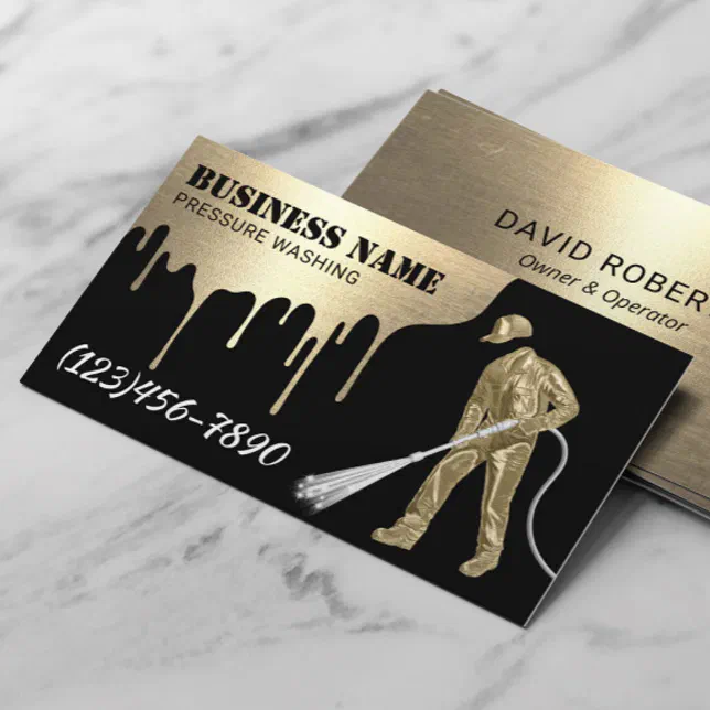 Pressure Washing Modern Gold Power Washer Cleaning Business Card | Zazzle