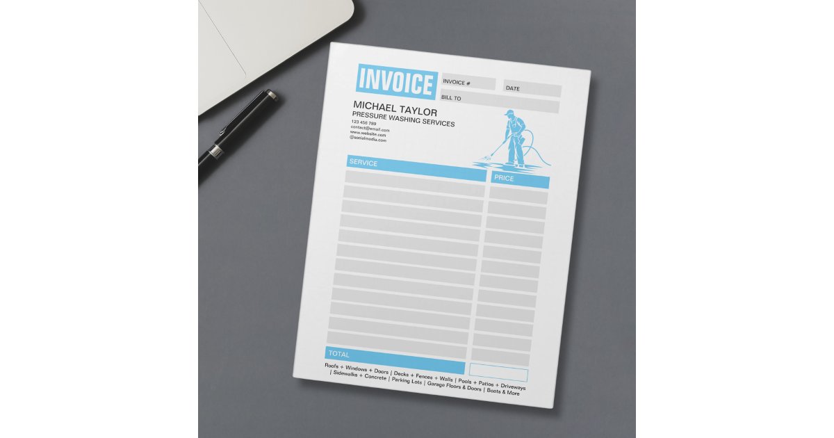 Pressure Washing Power Washing Receipt Invoice Notepad | Zazzle