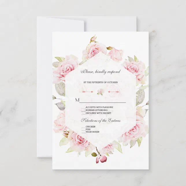 Pretty Blush Pink Floral Bloom Geometric Wedding RSVP Card | Zazzle