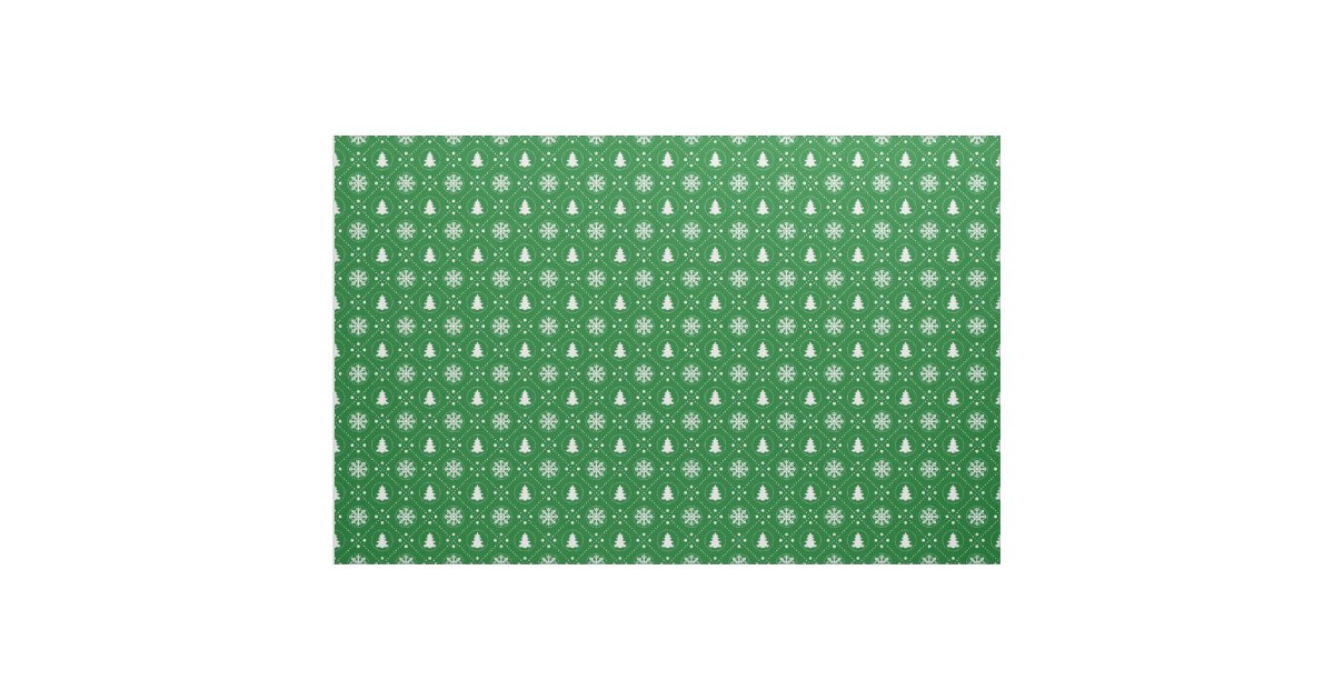 Pretty Dark Green White Christmas Pattern Fabric | Zazzle