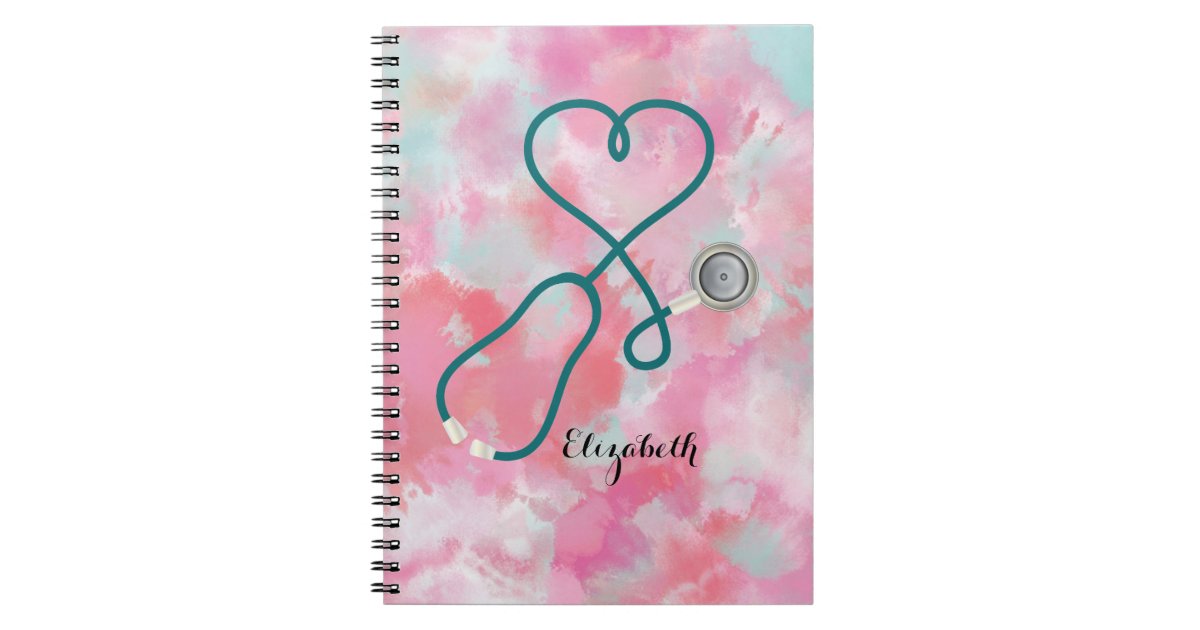 Pretty Pink Watercolor Medical Stethoscope Nurse Notebook | Zazzle