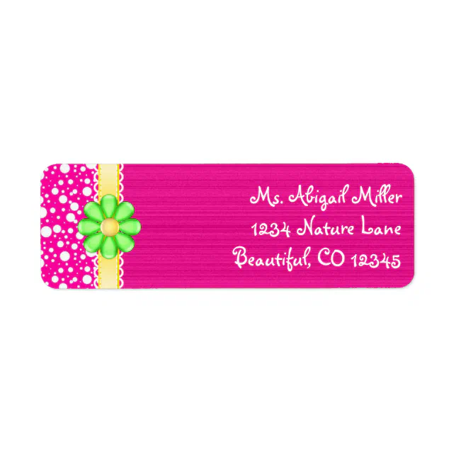 Pretty Pink with Green Flower Address Labels | Zazzle